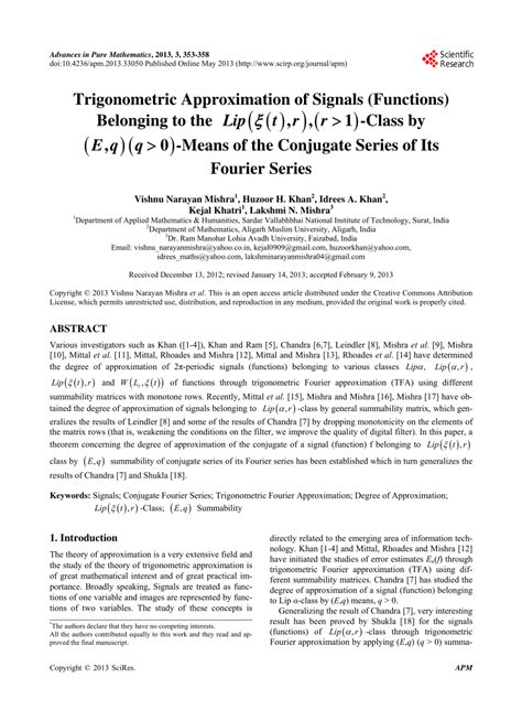 Pdf Trigonometric Approximation Of Signals Functions Belonging To