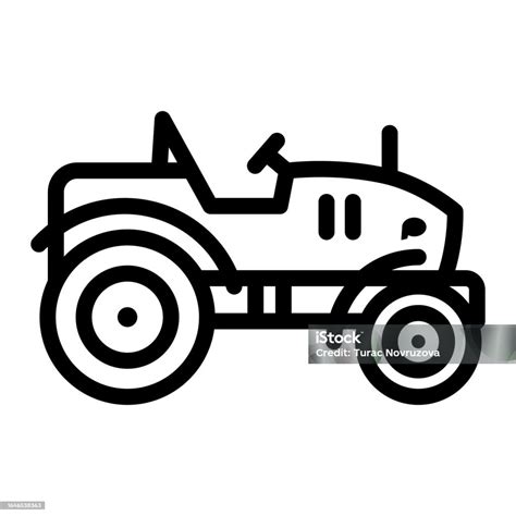 미니 트랙터 라인 아이콘 정원과 정원 가꾸기 개념 흰색 배경에 농장 경운기 표지판 작은 소형 트랙터 아이콘의 실루엣 스타일과 웹 벡터 그래픽 트랙터에 대한 스톡 벡터 아트