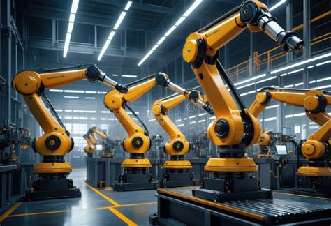 Smart Industrial Robot Arms In Digital Factory Production Technology Manufacturing Process Ai