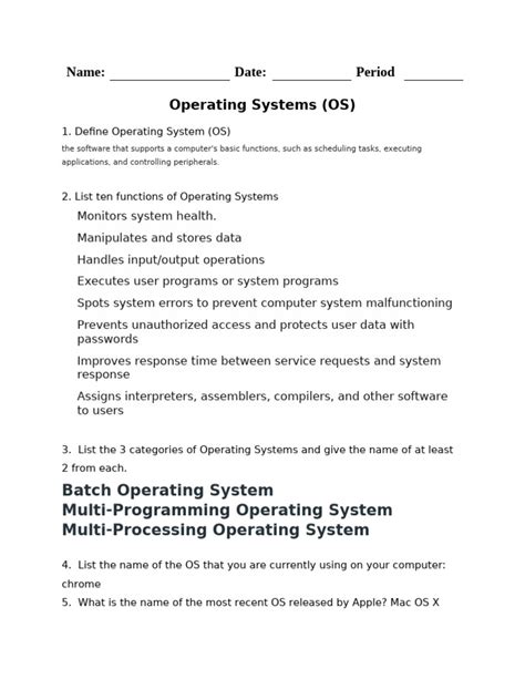 [operating System Worksheet] Operating System Worksheet Pdf