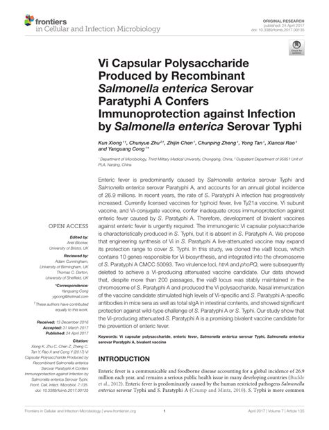 Pdf Vi Capsular Polysaccharide Produced By Recombinant Salmonella Enterica Serovar Paratyphi A