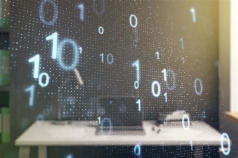 Premium Photo Creative Abstract Binary Code Sketch And Modern Desk