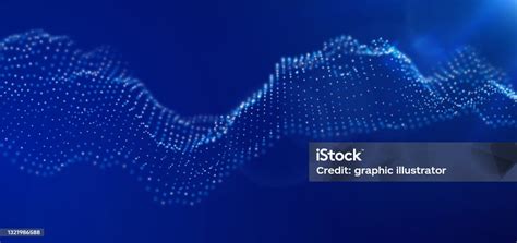 추상기술 배경 디지털 블루 파티클 웨이브 사운드 구조 시각화 플로우 점 풍경 불타는 듯한에 대한 스톡 벡터 아트 및 기타 이미지 불타는 듯한 점 연결하기 파란색