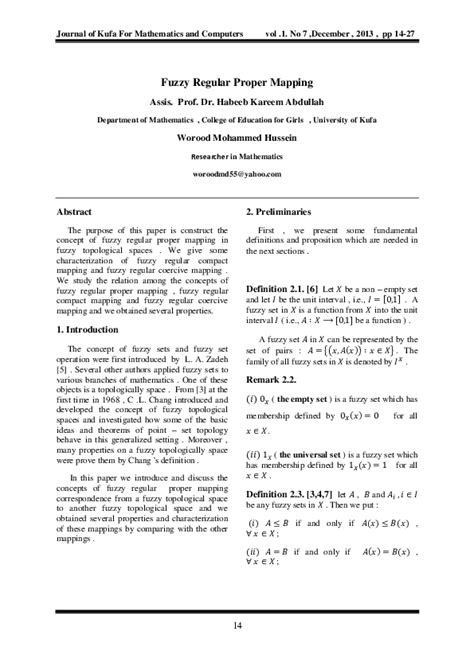 Pdf Fuzzy Regular Proper Mapping