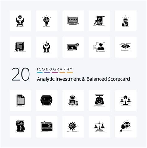 Free Vector | 20 analytic investment and balanced scorecard solid glyph icon pack like scale ...