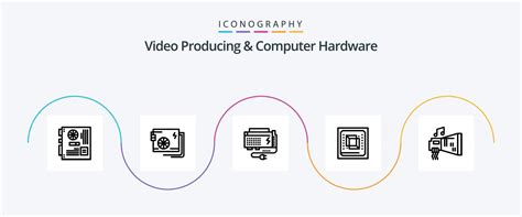 Video Producing And Computer Hardware Line 5 Icon Pack Including Cpu Chip Power Source