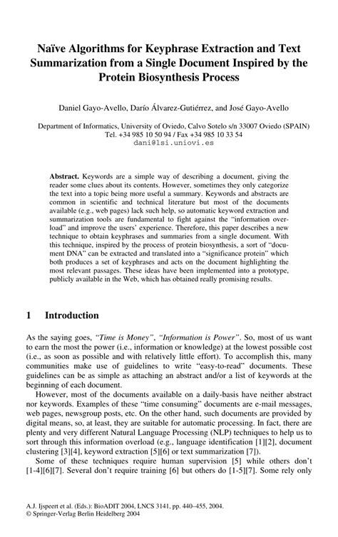 Pdf Naïve Algorithms For Keyphrase Extraction And Text Summarization