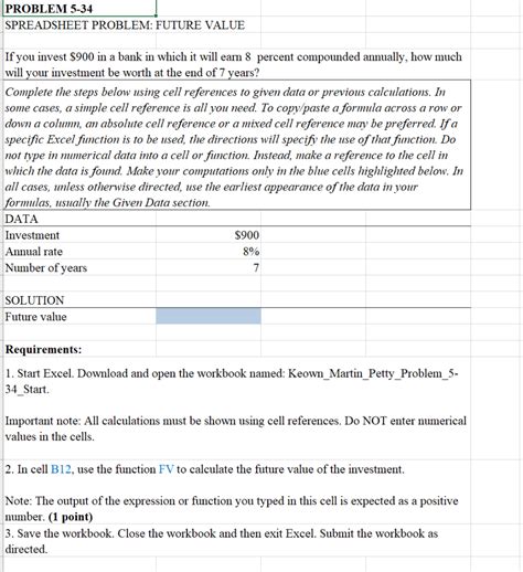 solved problem 5 34 spreadsheet problem future value if you