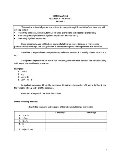 mathematics 7 quarter 3 module 1 lesson 1 pdf variable