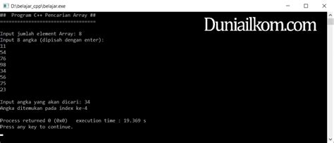 Latihan Kode Program C Pencarian Data Array Searching