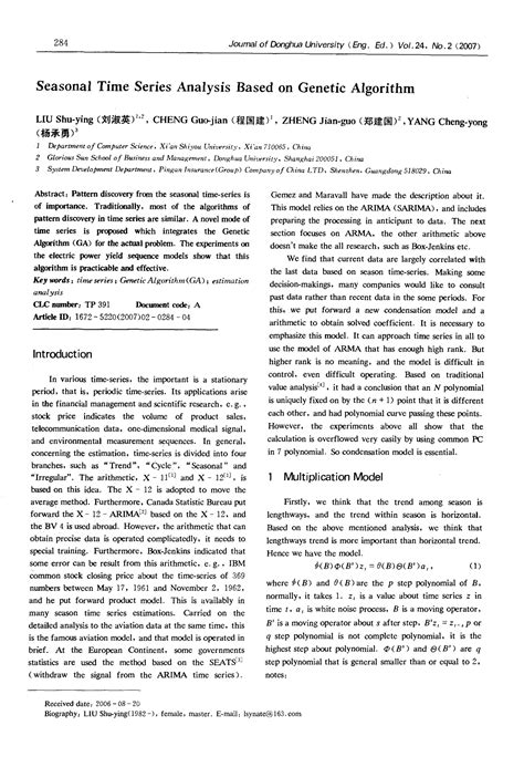 Seasonal Time Series Analysis Based On Genetic Algorithmword文档在线阅读与下载免费文档