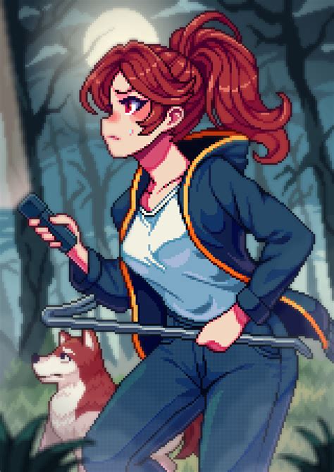 Yumykon Absurdres Commentary English Commentary Highres 1girl Aseprite Medium Bare Tree