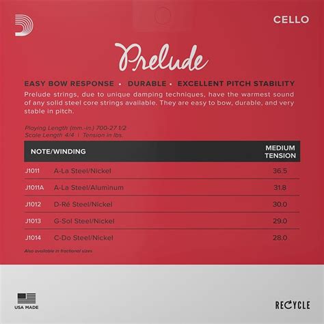 Daddario Prelude Cello Strings Musical Instrument Hire Co
