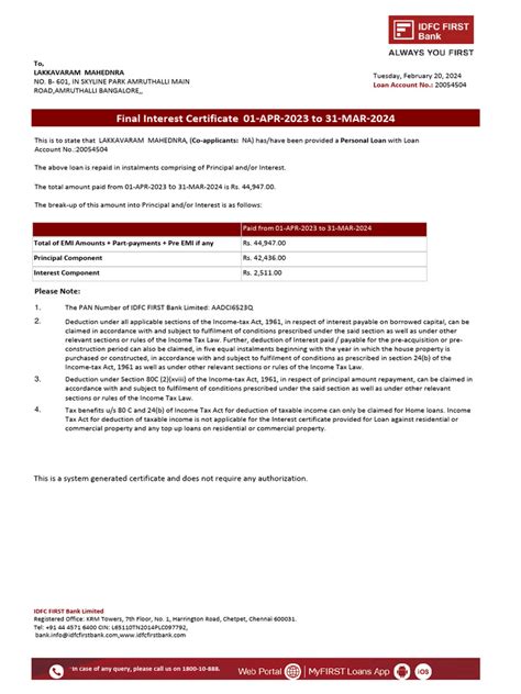 Interest Certificate 153123467 Pdf Tax Deduction Loans