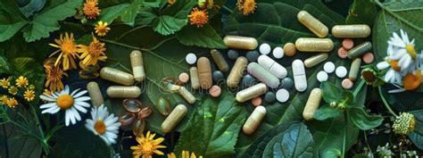 Assorted Natural Herbal And Vitamin Supplements Per Sheet Stock Image