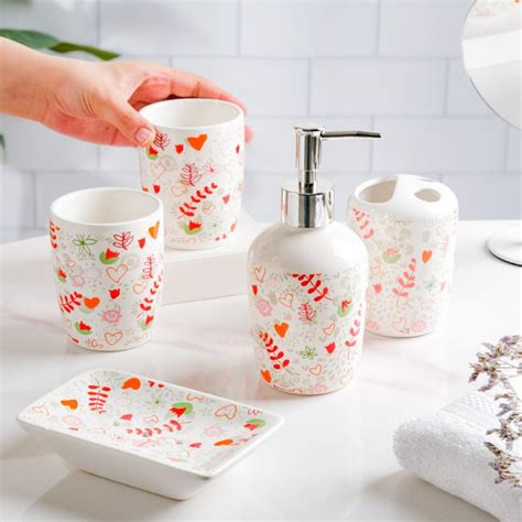 Eclectic Ceramic Bathroom Accessories Set Of 5 Online Premium Bath Set Nestasia