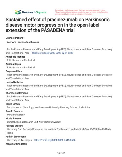 Pdf Sustained Effect Of Prasinezumab On Parkinsons Disease Motor Progression In The Open