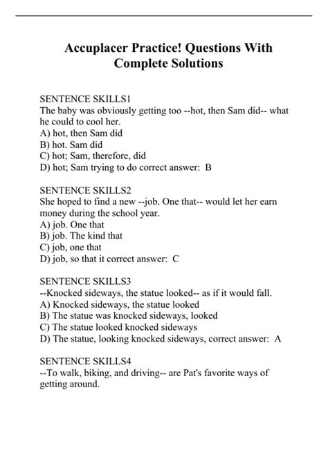 Accuplacer Practice Questions With Complete Solutions Accuplacer