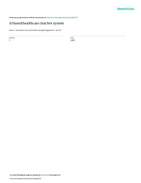 Ai Based Healthcare Chat Bot System July 2021 See Discussions Stats