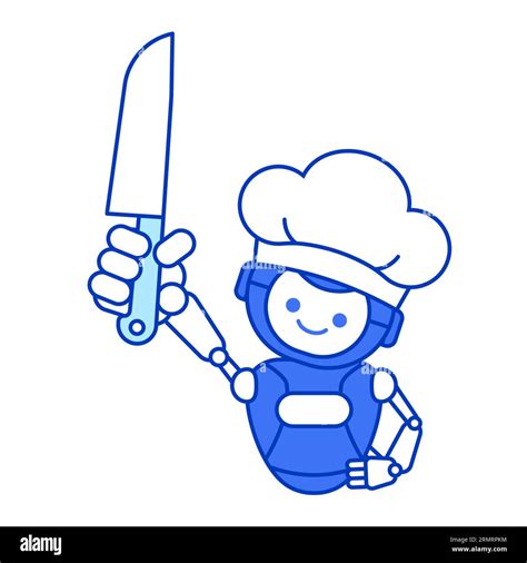 Robot Chef Holding Knife Vector Illustration Robot Chef Mascot