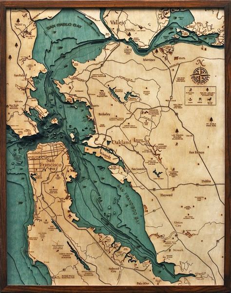 Bathymetric Map San Francisco Bay Area California Scrimshaw