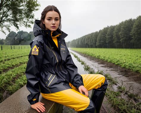 Black And Yellow Rainwear With Black Rubber Boots Derbe Regenmantel