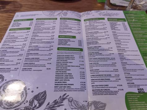 Menu At Mint Leaf Nepalese And Indian Restaurant Stirling