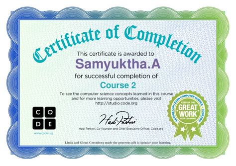 Learningjourney Computerscience Certificate Codeorg Samyuktha Anandanatarajan