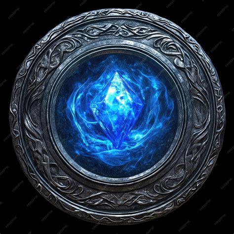 Circular Magic Spell Icon Featuring Glowing Sapphire Crystal In Arcane