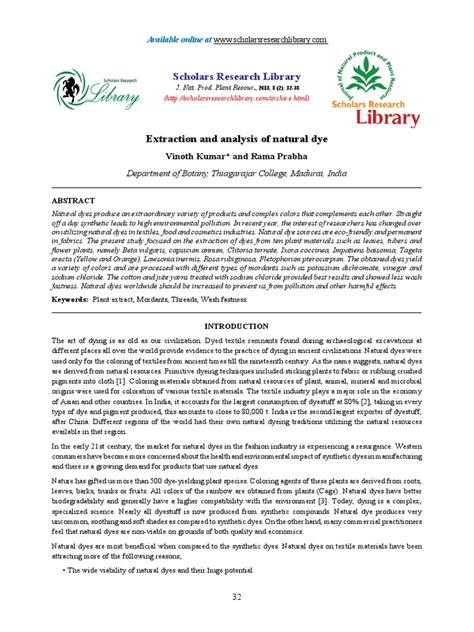 Extraction And Analysis Of Natural Dye Scholars Research Library Pdf