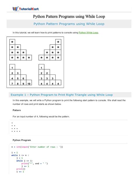 Python Pattern Programs Using While Loop Pdf Python Programming