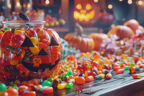 Halloween Candy Spread Out On A Table Premium Ai Generated Image