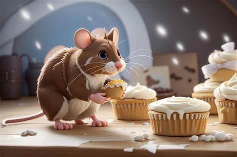 Premium Photo Sneaky Mouse Frosting Thief Caught In The Act