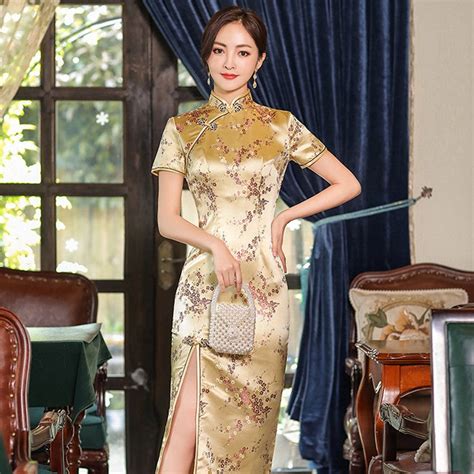 Floral Brocade Open Front Classic Cheongsam Chinese Dress Idreammart