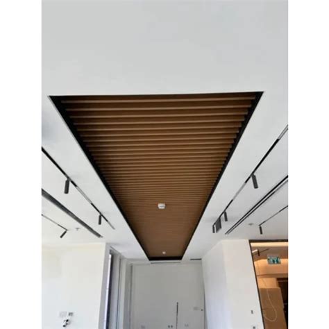 Wooden Colour Coated Metal Baffle Ceiling 0 60mm Aluminium Grey Finish With Wooden Texture