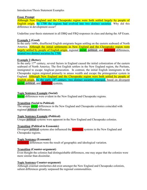 Introductionthesis Statement Examples Essay Prompt Although