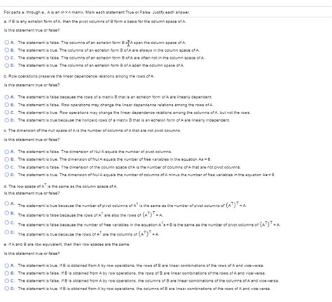 solved for parts a through e a is an mxn matrix mark each