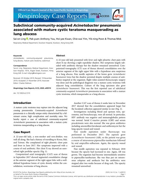 Pdf Subclinical Community‐acquired Acinetobacter Pneumonia Associated