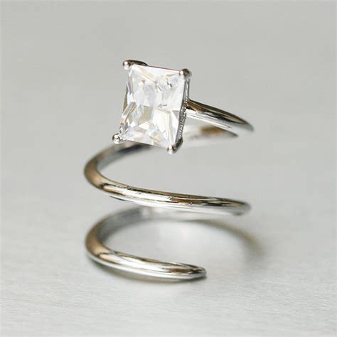 Rectangle Cz Double Wrap Claw Knuckle Ring White Gold