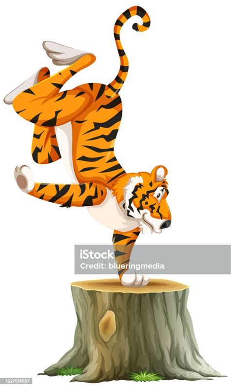 Ilustración De Tigre De Pie En Una Mano Y Más Vectores Libres De