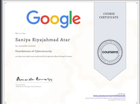 Saniya Atar On Linkedin Coursera Cybersecurity