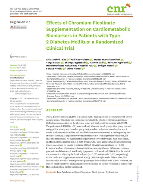 Pdf Effects Of Chromium Picolinate Supplementation On Cardiometabolic Biomarkers In Patients