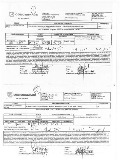 Remisiones De Concreto Uf4 Pdf