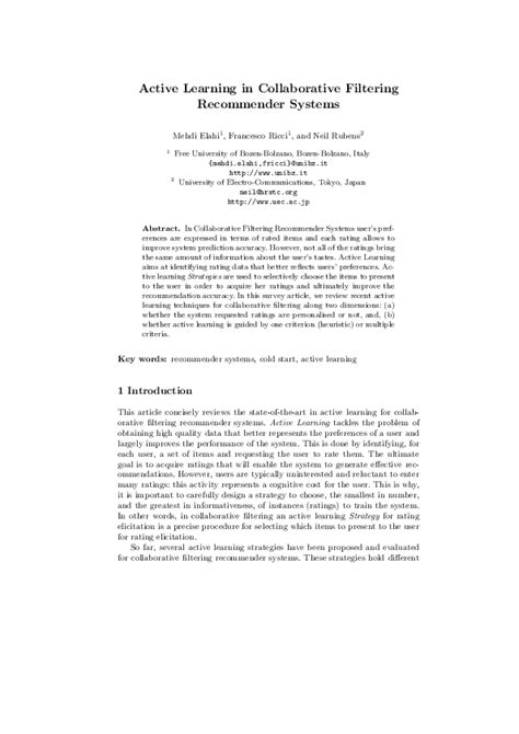 Pdf Active Learning In Collaborative Filtering Recommender Systems