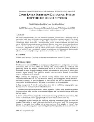 CROSS LAYER INTRUSION DETECTION SYSTEM FOR WIRELESS SENSOR NETWORK PDF