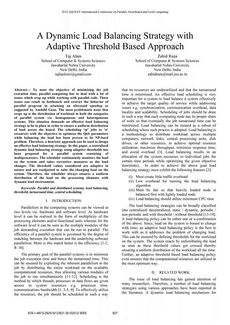 pdf a dynamic load balancing strategy with adaptive threshold based