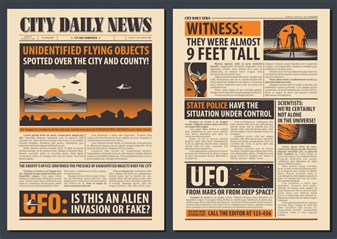 Premium Vector Newspaper Template Extraterrestrial Alien Ufo And