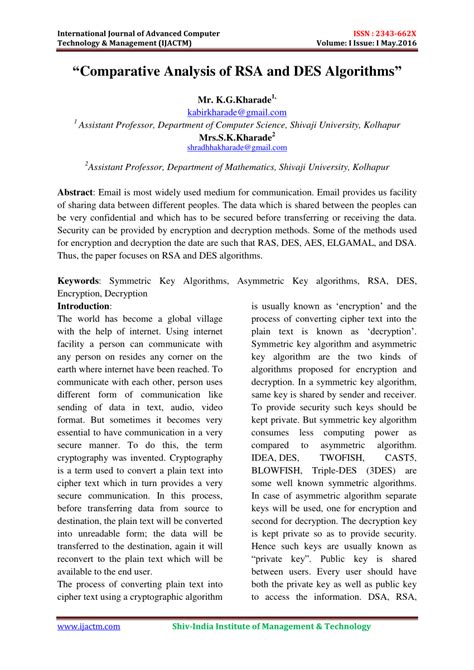 Pdf Comparative Analysis Of Rsa And Des Algorithms