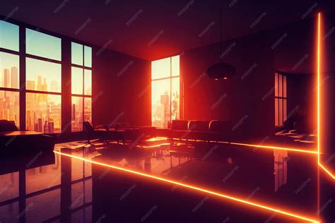 Premium Photo Home Interior In Anime Style Neon Backlight Contours View From The Window On