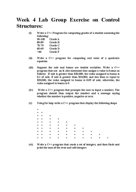 week 4 lab exercises apt1020 week 4 lab group exercise on control structures i write a